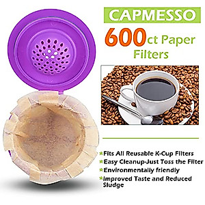 CAPMESSO Disposable Coffee Paper Filters Replacement Kerig Filter Compatible with Reusable Single Serve Pods Keurg Coffee Maker- 600 Count (Natural)