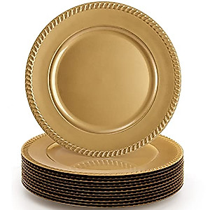 Suwimut 12 Pack Gold Plastic Beaded Charger Plates, 13 Inch Round Charger Plates Dinner Charger Plates with Beaded Rim for Wedding Party Decoration