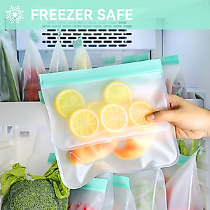 Reusable Food Storage Bags, 16 Pack BPA Free Food Grade Reusable Freezer Bags, Reusable Gallon Bags, Reusable Sandwich Bags, Silicone Food Bags Leakproof Resealable for Meat Fruit Veggies Snacks