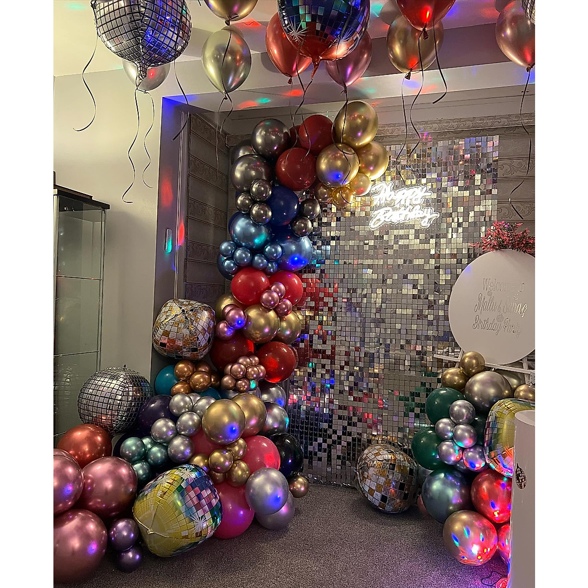 HKYOOD Disco Balloons Garland Arch Kit - 22 18 12 10 5 inch Metallic Purple Blue Hot Pink Green Silver Chrome Disco Balloon with for Birthday Sing Themed 70S 80S 90S Bachelorette Party Decorations