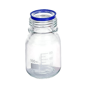 Moonetto 20 Pieces 100ml Round Graduated Lab Media Storage Glass Bottle with GL45 Polypropylene Orange Cap