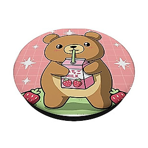 Kawaii Teddy Bear Drinking Strawberry Milk Japanese PopSockets Standard PopGrip