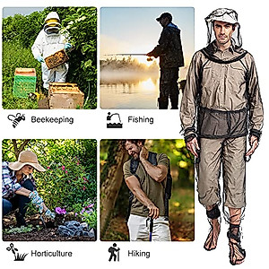 LIXADA Mesh Suit Set with Jacket Hood, Mitts, Socks & Storage Sack - Ultra-fine Net Mesh Clothing for Fishing Hiking Camping