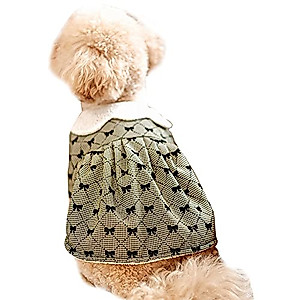Toysructin Dog Girl Dresses Clothes with Sleeves, Lace Lapel Pet Princess Dress Bowknot Puppy Clothes for Spring Autumn, Comfortable Breathable Dog Shirt Skirt Apparel for Small Medium Large Cats Dogs