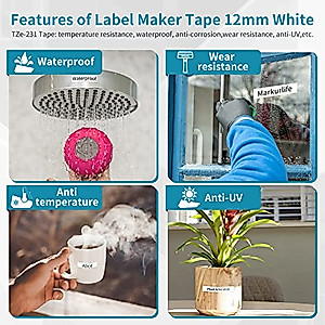 4 Pack T-Ze231 Label Tape Compatible with Brother P Touch Label Tape TZe-231 TZe231Tape 12mm 0.47 Inch Laminated, Black on White