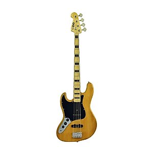 CNZ Audio JB 1975 Vintage Electric Bass Guitar - Left Handed - Natural Gloss Finish, Solid Alder Body, Gloss Maple Neck & Fingerboard
