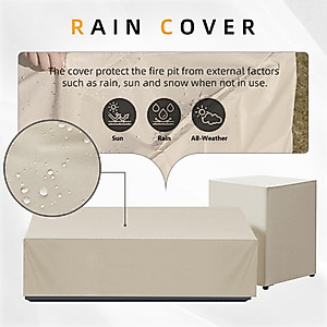 UPHA 42-Inch Outdoor Gas Fire Pit Table 50000 BTU Iron Rectangular Fire Pit for Outdoor Patio with Tank Cover Table, Metal Lid, Fire Glass, Rain Cover, Dark Grey