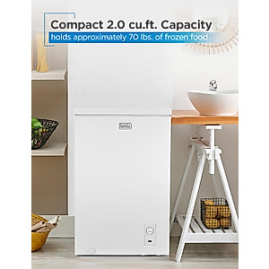 BLACK+DECKER 2.0 Cu. Ft. Compact Chest Freezer, Deep Freezer Holds Up To 70 Lbs. of Frozen Food, Removable Storage Basket, Manual Defrost, White