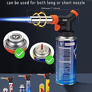 Butane Torch Kitchen Blow Lighter - Culinary Torches Chef Cooking Professional Adjustable Flame Shape Strength with Reverse Use for Creme, Brulee, BBQ, Baking, (Butane Fuel Not Included)