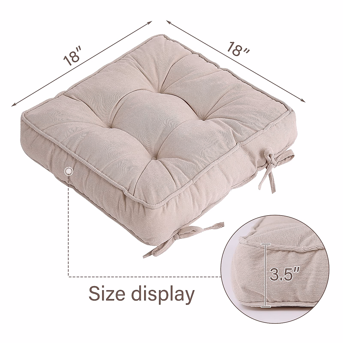 Furlide Chair Cushion with Ties 18 x 18 Inch Indoor Outdoor Cushions for Dining Chairs Set of 2, Square (Beige, 18 x 18 Inch)