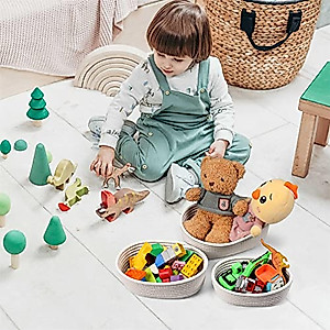 Seaokais Set of 3 Cotton Rope Storage Basket, Small, Oval, White