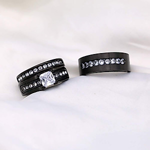 ringheart 2 Rings His Her Wedding Ring Sets for Him and Her Couple Rings Black Matching Ring Women Engagement