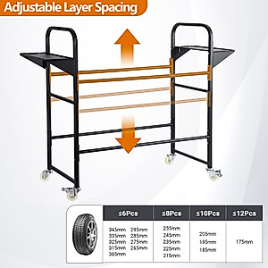 Neorexon Tire Storage Rack 44" x 44" x 18", Rolling Tire Rack Adjustable, Tire Rack for Garage Black w/4 Swivel Casters & 2 Storage Shelf for Garage Storage