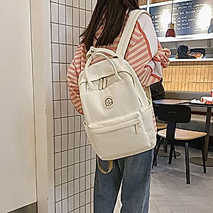 KOWVOWZ large capacity Backpack travel junior high school college students bag men boy girl Satchel kawaii cute harajuku Bookbag (white)