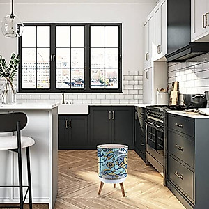 Trash Can with Lid Abstract Silk Scarf with Paisley Beautiful Oriental Paisley Classic Wood Small Garbage Bin Waste Bin for Kitchen Bathroom Bedroom Press Cover Wastebasket 7L/1.8 Gallon