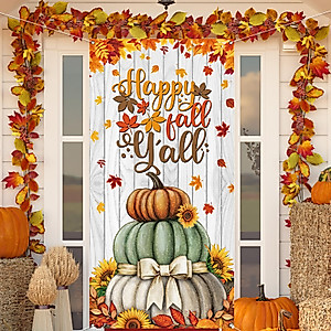 Fall Door Cover Happy Fall Yall Photo Backdrop Farmhouse Fall Autumn Thanksgiving Harvest Festival Decorations and Supplies for Home