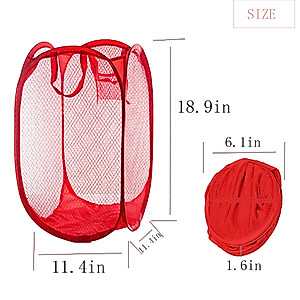 Qtopun Mesh Popup Laundry Hamper, 4 Pack Foldable Portable Dirty Clothes Basket for Bedroom, Kids Room, College Dormitory and Travel (Red,Orange,Green, Light blue)