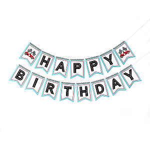 Retro Racing Happy Birthday Banner - Happy Birthday Banner, Racing Themed Party, Racing Party Decoration. Boys racing themed birthday decorations. Wall banner for racing fans.