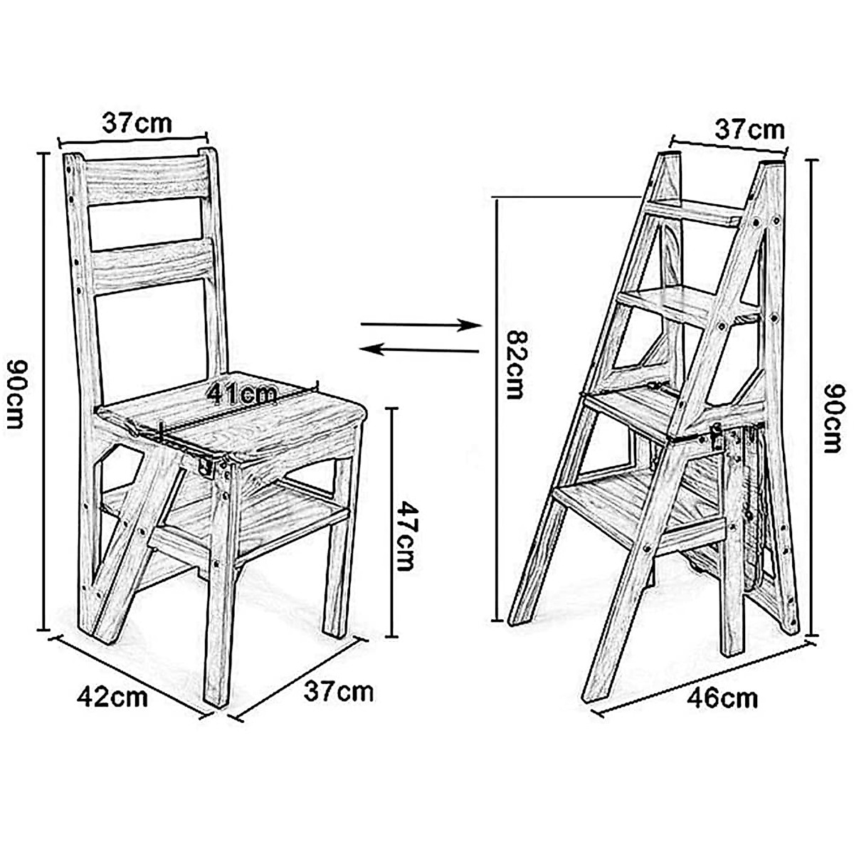 LUCEAE Step Stool Wooden Folding Step Stool Portable Wide Tread Non-Slip Step Chair,Multi-Purpose Step/Stair Chair Home Library 4 Step Closet/Bedroom/Closet/Bedroom Step Stool