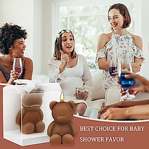 Dansib 50 Pcs Bear Baby Shower Candle Favors Bear Baby Shower Favors for Guest Bear Party Favors Baby Shower Candles Bulk for Gifts Favors Bear Party Favors Decorations (Light Brown, White, Brown)