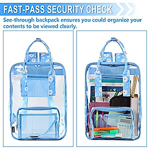 VASCHY Clear backpack for Women, Heavy Duty Transparent See Through Stadium Approved Square Backpack for Teen Girls Bookbag Schoolbag Skyblue