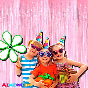 4 Pack 3.2Ft x 8.2Ft Pink Foil Fringe Curtain Backdrop, Metallic Tinsel Foil Fringe Streamers Curtains Background for Photo Booth, Birthday, Wedding, Halloween, Christmas Party Decoration
