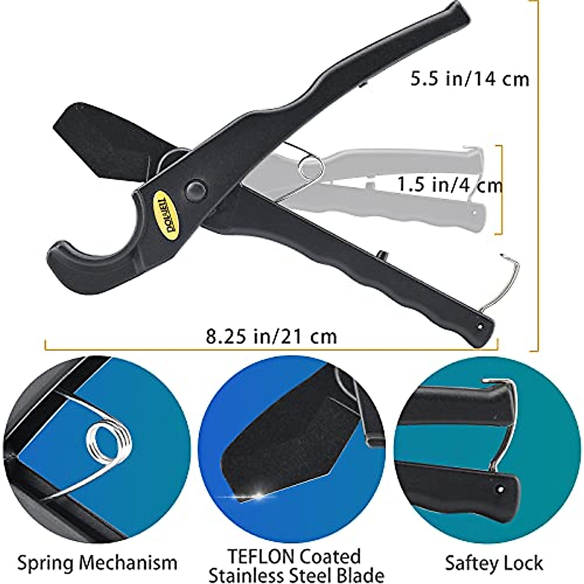 DOWELL PVC Pipe Cutter Spring Drive Pipe and Tube Cutter Cutting Tool Teflon Blade for Pex PVC PPR Plastic Pipe Outer-Dia upto 1-1/4inch 0-32mm HY040303