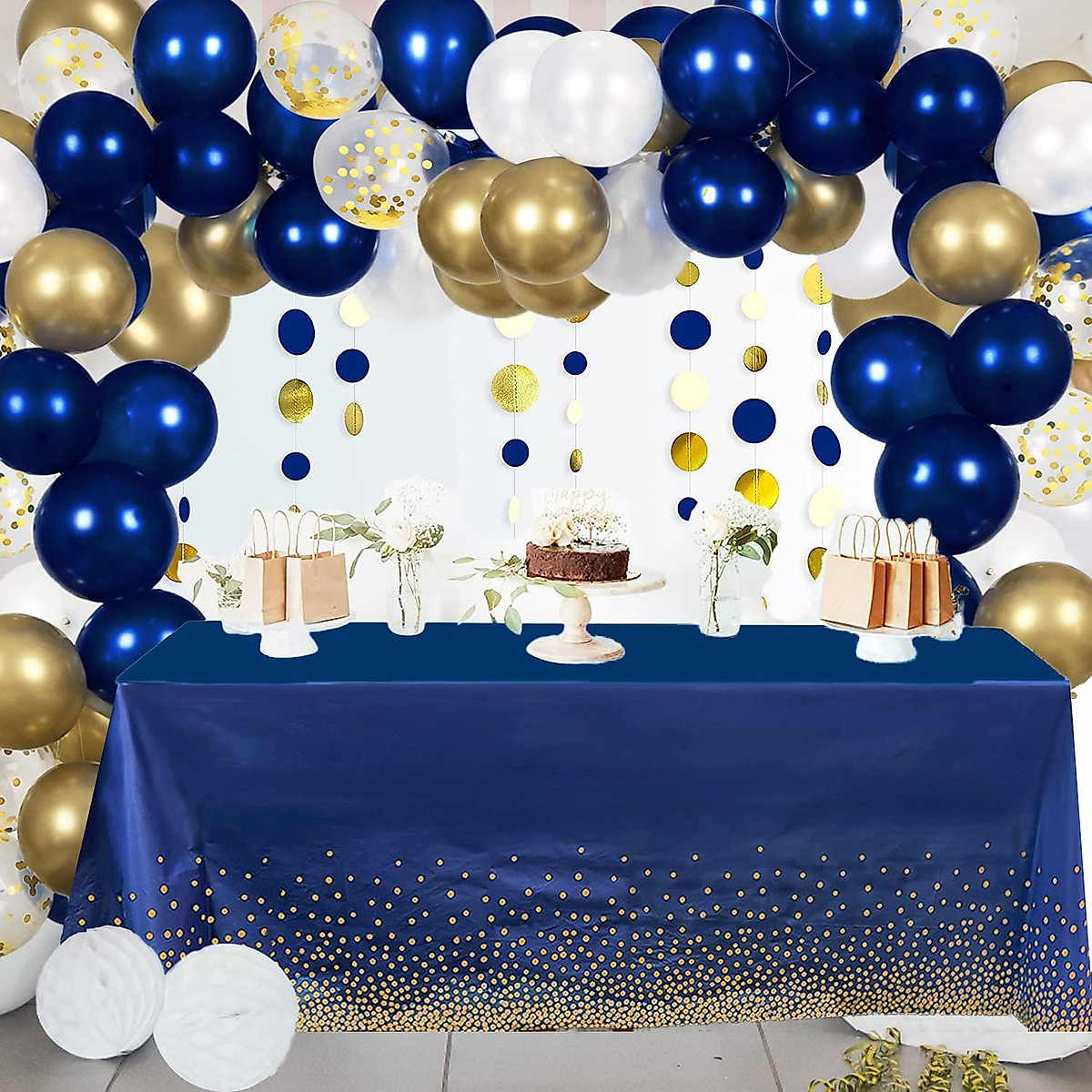 XIAMOOR 2 Pack Navy Blue Tablecloth Plastic, Table Cover for Parties, Dot Confetti Pattern Table Covers for Rectangle Tables, Fit for All Birthday Party, Wedding, Graduation, Anniversary, 54" x 108"