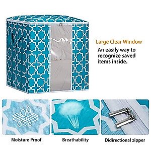 PFFVRP Storage Bags 100L 6-Pack, Blanket Clothes Organization with Reinforced Handle and Clear Window, Foldable with Sturdy Zipper, Large Capacity Comforter Storage Bag(Blue)