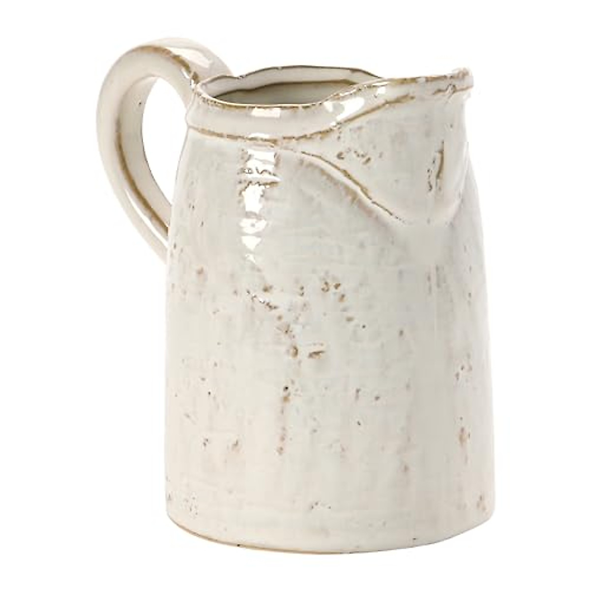 Creative Co-Op 28 oz. Stoneware, Reactive Glaze, White (Each One Will Vary) Pitcher, 6.25"