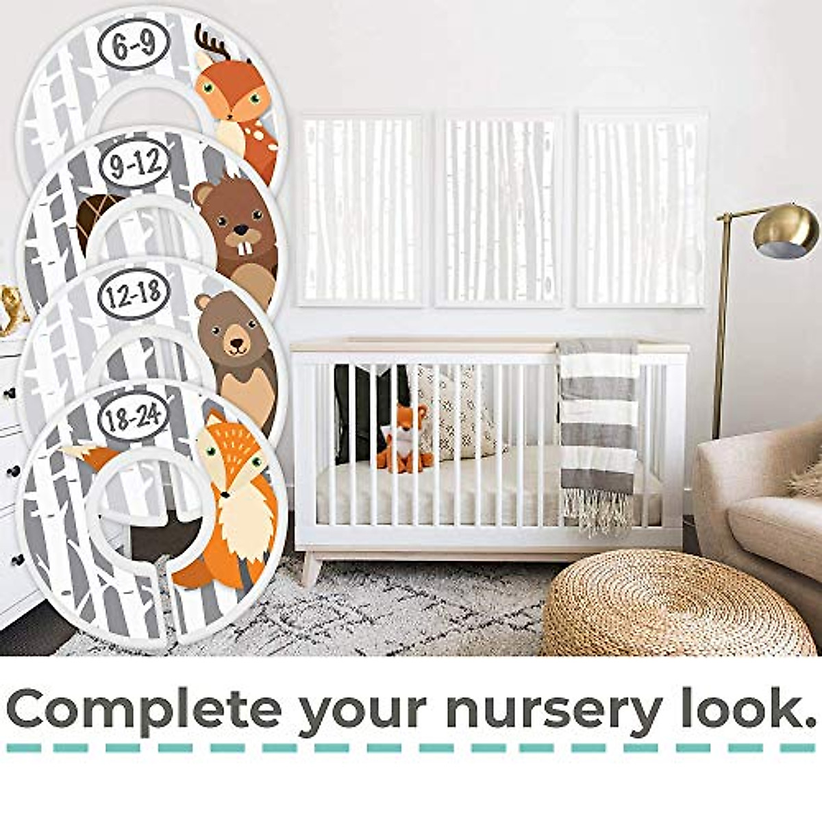 Baby Closet Size Dividers - Woodland Nursery Closet Dividers for Baby Clothes - Fox Deer Bear Hedgehog Beaver Nursery Decor - Baby Closet Dividers for Boy or Girl - [Woodland] [Grey/Gray]