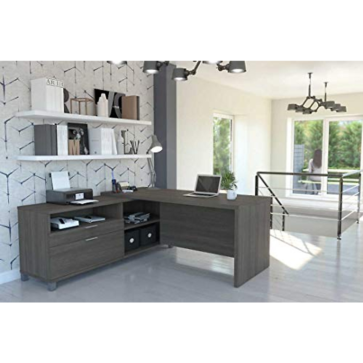 Bestar L Shaped Computer Desk with Storage, 72-inch Corner Desk with Storage, Desk for Office