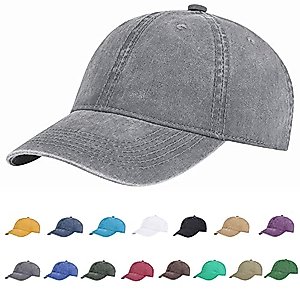 YEANIY Vintage Washed Cotton Plain Baseball Caps Adjustable Unstructured Soft Blank Casual Dad Ball Hats for Men Women-Grey