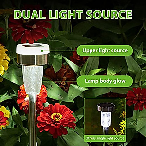 Slikeflot 16 Pack Solar Outdoor Lights, Dual Light Source LED Pathway Lights Solar Powered, Stainless Steel Waterproof Solar Garden Lights Decoration for Garden Patio and Walkway, Cool White