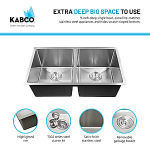 KABCO 18 Gauge 31 Inch Double Bowl Undermount Stainless Steel Kitchen Sink with 4 Pieces Sink Accessories, Rust Resistant Sound and Heatproof Laser Cut Tight Radius Sink for Indoor or Outdoor Kitchens