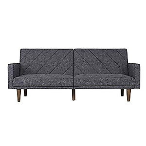 DHP Paxson Convertible Futon Couch Bed with Linen Upholstery and Wood Legs - Grey, Twin