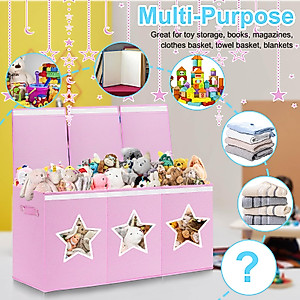 Xmasorme Extra Large Toy Box Chest, Toy Storage Organizer Bins with Transparent Windows, Foldable Storage Box for Kids,Boys,Girls,Toddler,Nursery Room,Playroom(Light Pink Star)