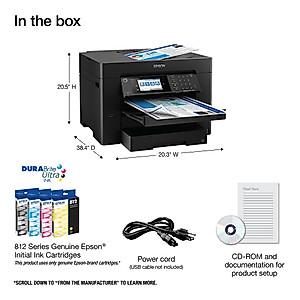 Epson Workforce Pro WF-7840 Wireless All-in-One Wide-Format Printer with Auto 2-Sided Print up to 13" x 19", Copy, Scan and Fax, 50-Page ADF, 500-sheet Paper Capacity, 4.3" Screen