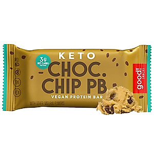good! Snacks Keto Vegan Protein Bars, Chocolate Chip Peanut Butter, Gluten Free Keto Snack Bar, Low Carb, Low Sugar Meal Replacement, High Protein Healthy Snacks, 11g Protein, 3g Net Carbs, 12 Bars