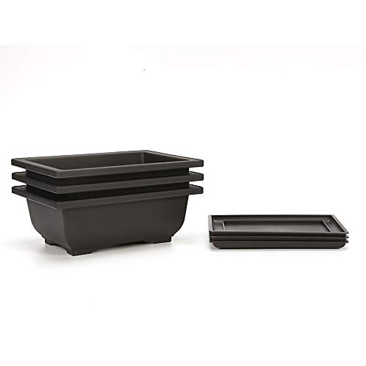 C CRYSTAL LEMON 3 Pack, Bonsai Pots, Bonsai Tree Pots with Trays - Built in Mesh, Six Inch Large Planters Durable Shatter Proof Poly-Resin