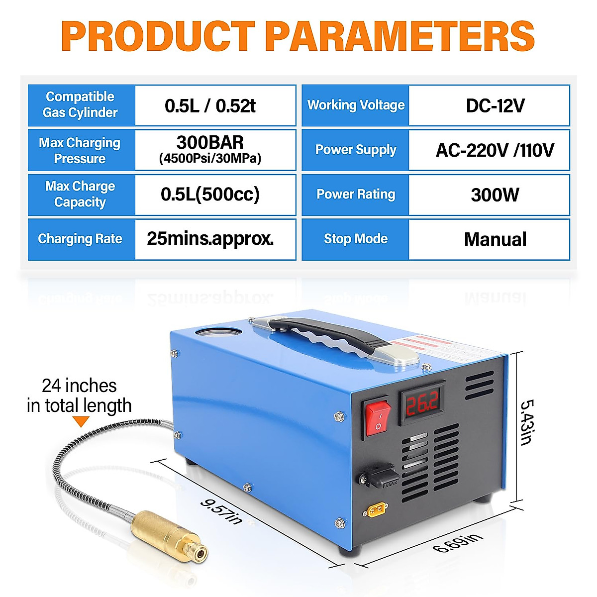 NIHAO PCP Air Compressor, 4500Psi 30Mpa, Water Oil-Free, 12V Automotive DC or Home 110V AC, Portable PCP Airgun Compressor for Paintball/PCP Rifle/Mini Scuba Tank