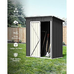 Bealife 5' x 3' Outdoor Storage Shed Clearance, Metal Outdoor Storage Cabinet with Single Lockable Door, Waterproof Tool Shed, Backyard Shed for Garden, Patio and Lawn(Grey)