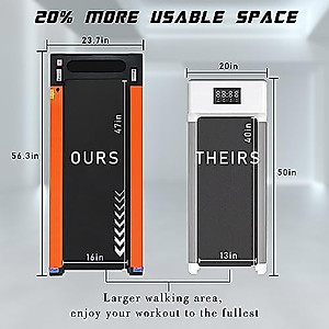 KONDAFILA 2 in 1 Under Desk Treadmill Orange, Large Running Area 56"x23"x5", Walking Pad Long for Home Office with Wheel, 220lb Capacity, App & Remote Control, Automatic Sensing, Easy Setup