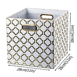 BAIST Storage Cubes Organizer Gold Storage Bins 11 inch Storage Cube Bins Collapsible Cloth Storage Cube with Metal Handles for Shelves Closet Bedroom Cloth Toys Foods Baby (2-Pack, Gold Circle)