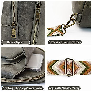 Flovey Sling Bag for Women Small PU Leather Crossbody Fanny Packs with Jacquard Wide Strap Hiking Cycling Travel Daypack