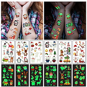 Awinmay Luminous Christmas Temporary Tattoos for Kids - 120 Pieces Christmas Glow in The Dark Tattoos Stickers for Boys and Girls,Christmas Party Favors for Kids Stocking Stuffers and Gifts 10 Sheets