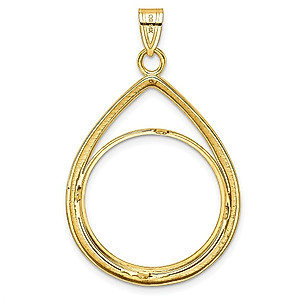 Roy Rose Jewelry Gold Coin Pendant Mounting - 22mm Coin Size - Lightweight Teardrop and Diamond-cut Design Frame - 14K Yellow Gold - Prong Set with Bail