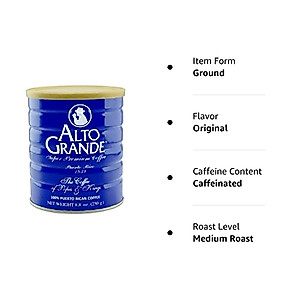 Alto Grande Super Premium Coffee Ground, Single Origin, Puerto Rico, 8.8 Ounce Canister