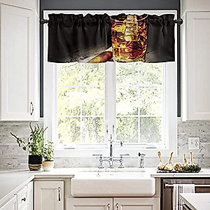 Window Treatment Valances Cigar Wine Whisky Liquor Still Life Pictures Design Rod Pocket Curtain Valance for Kitchen, Bathroom, Living Room, Bedroom 54" W x 18" L