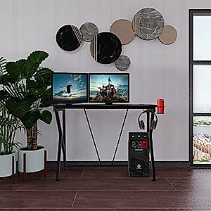LYNSLIM Gaming Desk 39 Inch – Computer Deak for Home, K Shaped PC Gaming Table, Ergonomic Gamer Desk with Headphone Hook, Cup Holder and Cable Management (Black)